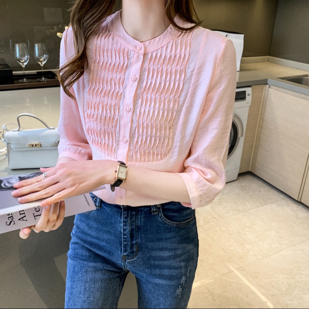 Jual TM - 5292 Blouse Top Dorrisa Pleated Import | Shopee Indonesia
