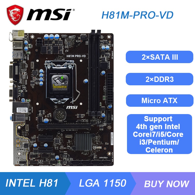 Jual PREORDER LGA 1150 Motherboard MSI H81M-PRO-VD Motherboard 1150 DDR3 Intel H81 16GB SATA III ...