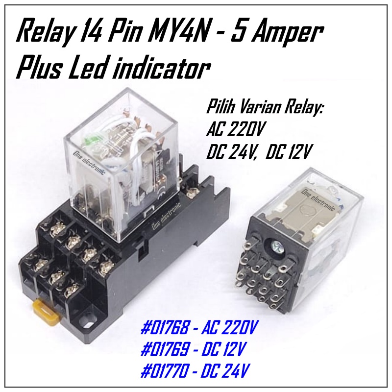 Jual Relay MY4N 14 Pin 14 kaki 4 jalur double Contact AC 220V, DC24V ...