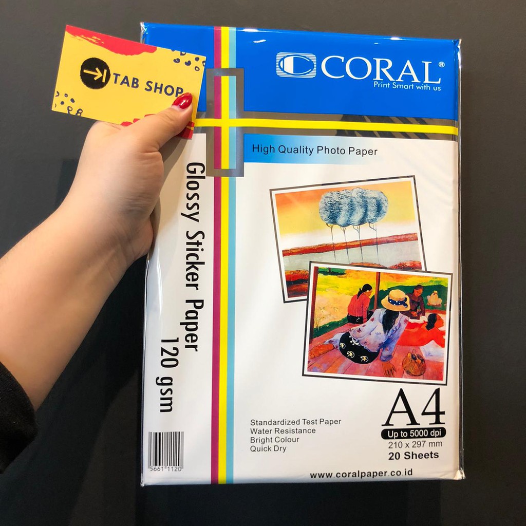 Jual TAB SHOP - CORAL GLOSSY STICKER PAPER A4 120 GSM 20 SHEETS ...