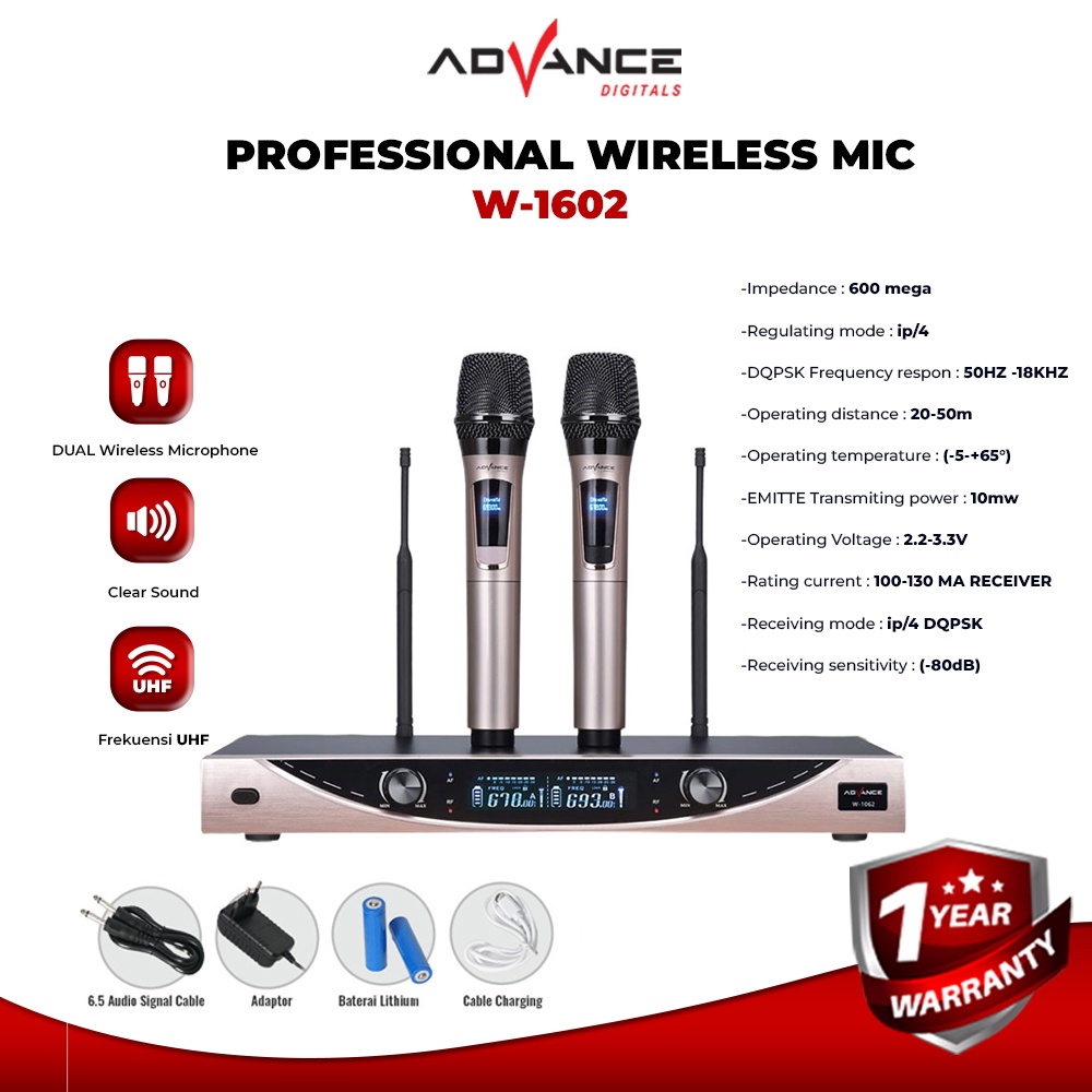 Jual ADVANCE W1062 Dual Mic Wireless Profesional Microphone + amplifier ...