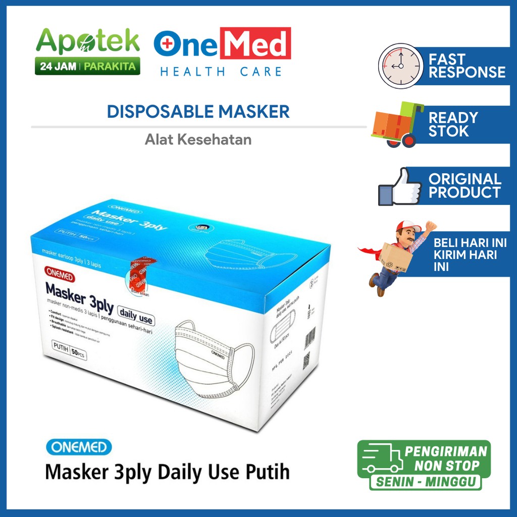 Jual Daily Mask/ Masker Merk Onemed 3 PLy Earloop/ Telinga | Shopee ...