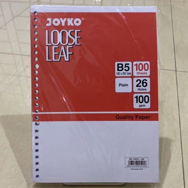 Jual Loose Leaf B5 100 Plain Polos isi 100 lembar / Kertas Binder File Polos B5-100PL-100 Joyko ...