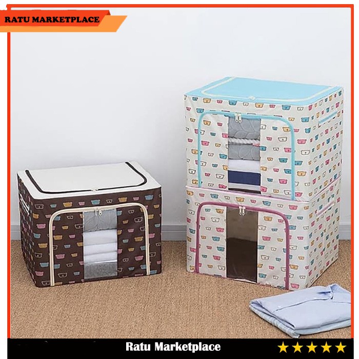 Jual Storage box 66 liters frame baja Double Zipper Large Box Kotak Penyimpanan Series Beruang ...