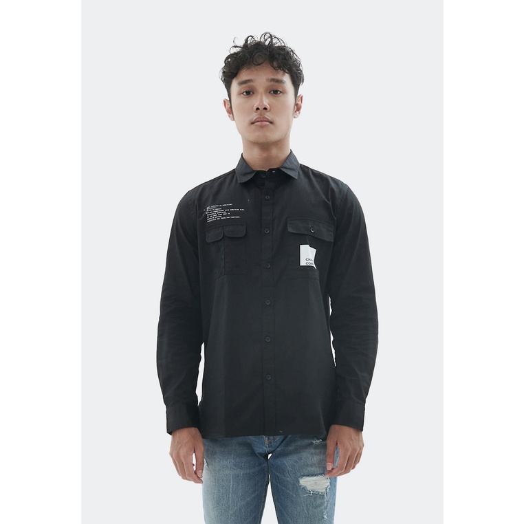 Jual MANZONE Kemeja lengan panjang STAND-BLACK | Shopee Indonesia