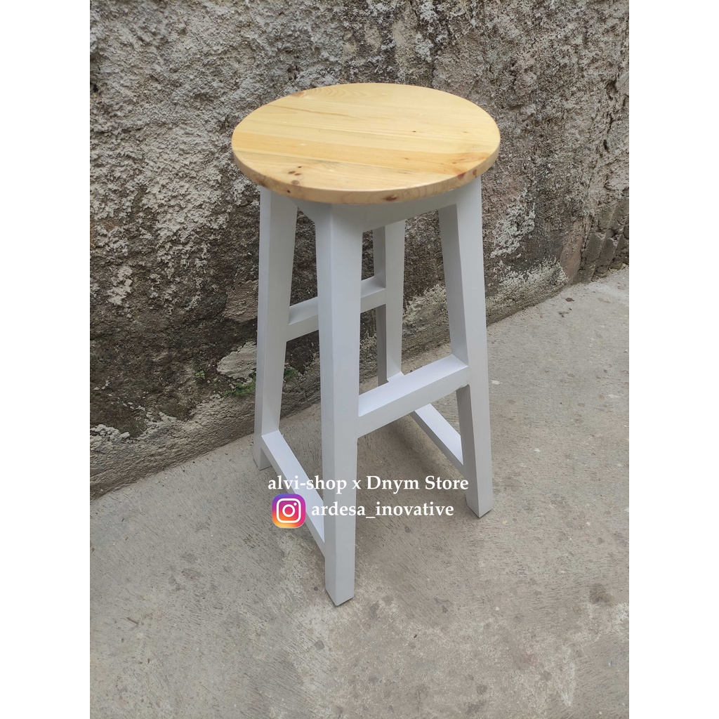 Jual Kursi Bar Bulat Minimalis Putih Jati Belanda Tinggi 80cm Termurah ...
