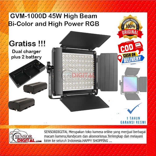 Jual PAKET BATTERY - GVM 1000D RGB Hight Beam Bi-Color & High Power 45W ...