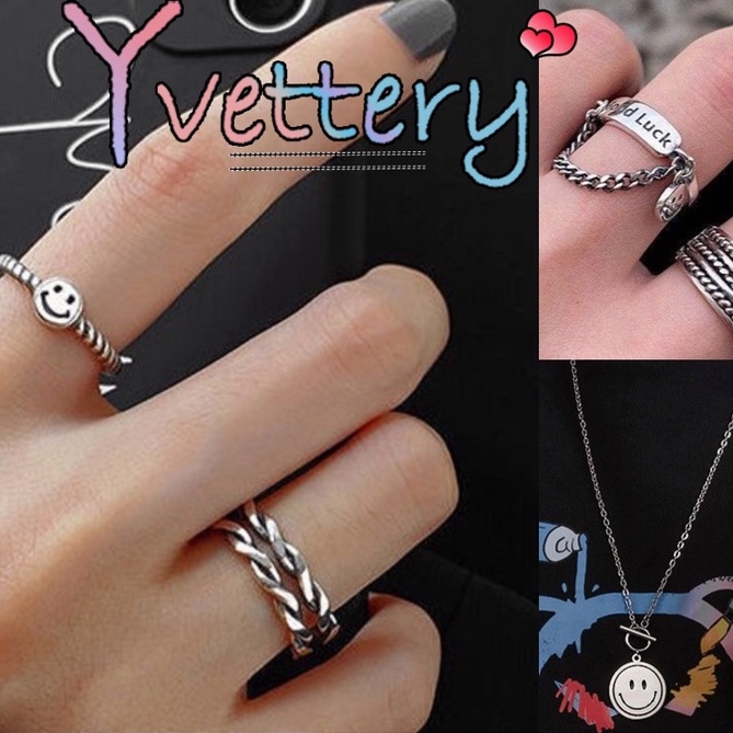 Jual 2 Buah/Set Cincin Retro Smiley Pria Fashion Kepribadian Pembukaan ...