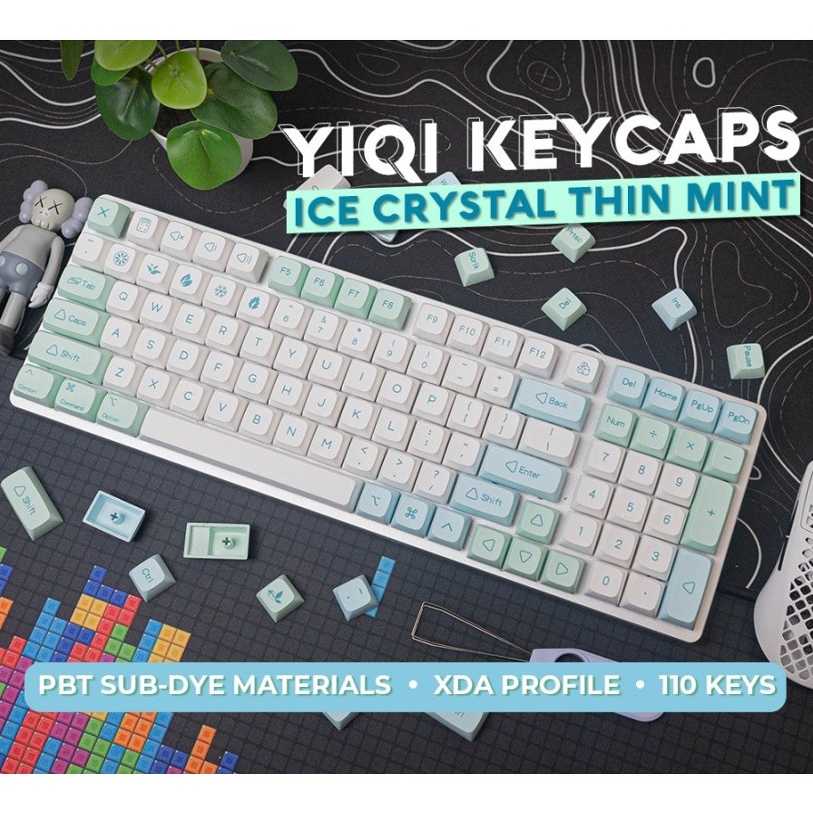 Jual Yiqi Keycaps Ice Crystal Thin mint PBT Dye-Sub XDA Profile ...