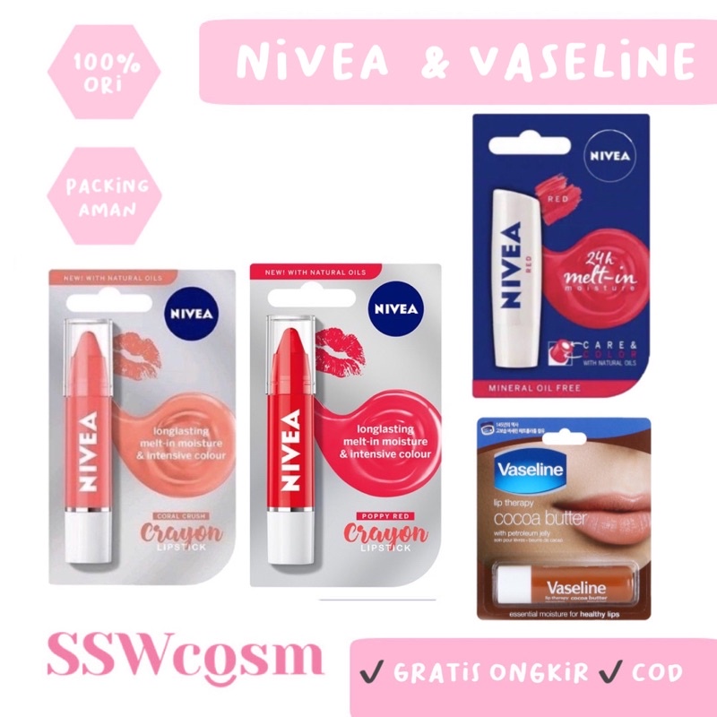 Jual Nivea Care & Colour Red Lip Balm Vaseline Lip Therapy | Shopee ...