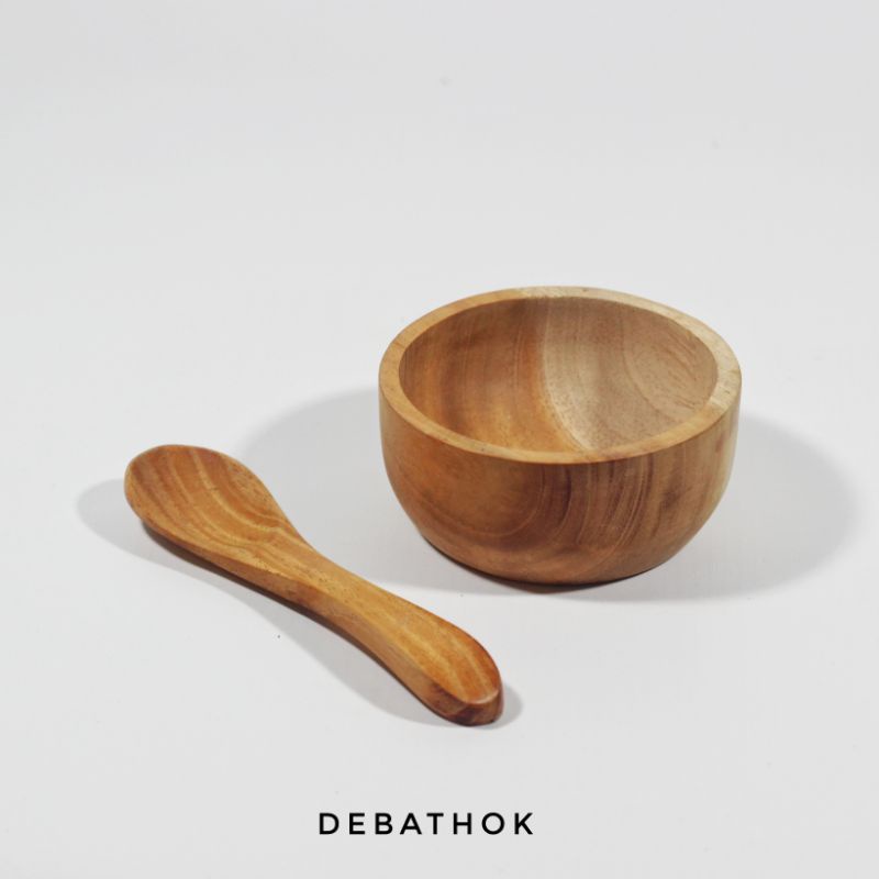 Jual Set Mangkok Masker Kayu Mahoni 8 cm Sendok Wadah Mangkuk Skincare ...