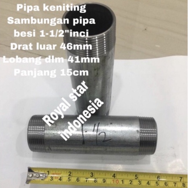 Jual kniting 1.1/2” inci pipa besi drat panjang 15cm keniting derat ...