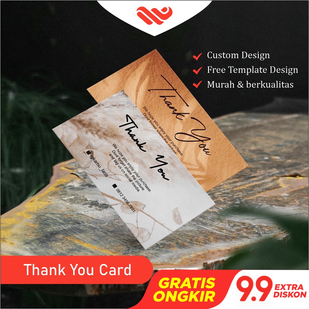 Jual Thank You Card Custom 1 Sisi Cetak Kartu Ucapan Terima Kasih Souvenir Hampers | Shopee ...