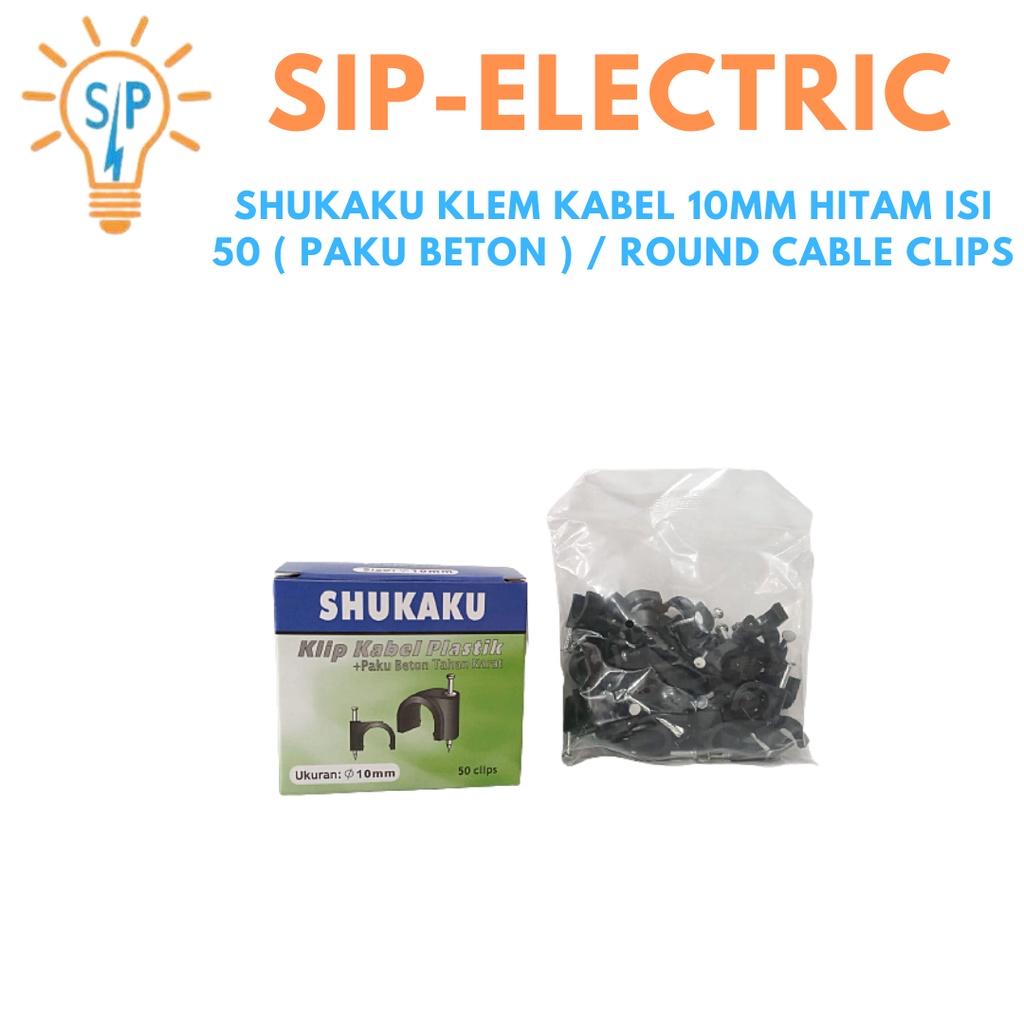 Jual SHUKAKU KLEM KABEL 10MM HITAM ISI 50 PAKU BETON / ROUND CABLE ...