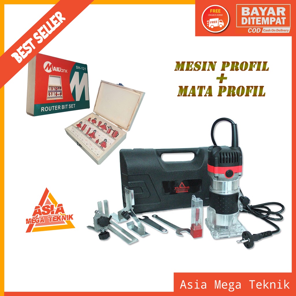 Jual Yukido Paket Mesin Profil Router Trimmer Kayu ukir 6mm trimer bits ...