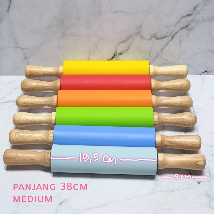 Jual medium silicone rolling pin 38cm /alat gilas adonan roti gagang ...