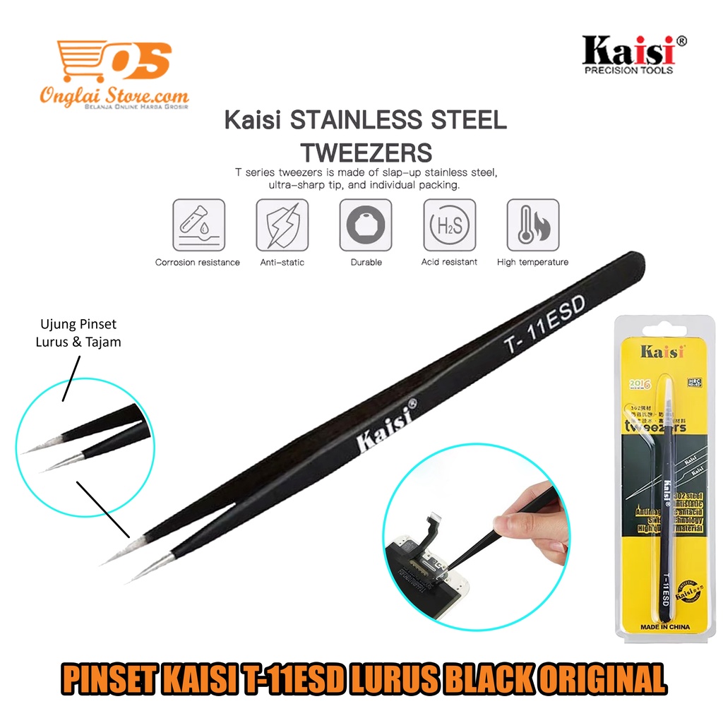 Jual Pinset / Tweezer / KAISI T-11ESD HITAM BLACK ORIGINAL / Pinset ...