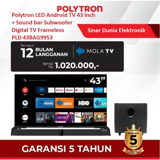 Jual Polytron LED Smart Android TV 43" + Sound Bar Digital PLD 43BAG5959 43BAG9953 43BAG ...