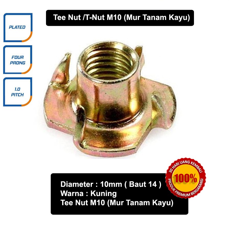 Jual Tee Nut /T-Nut M10 - 12 mm (Mur Tanam Kayu) / Mur Cakar Kuning ...
