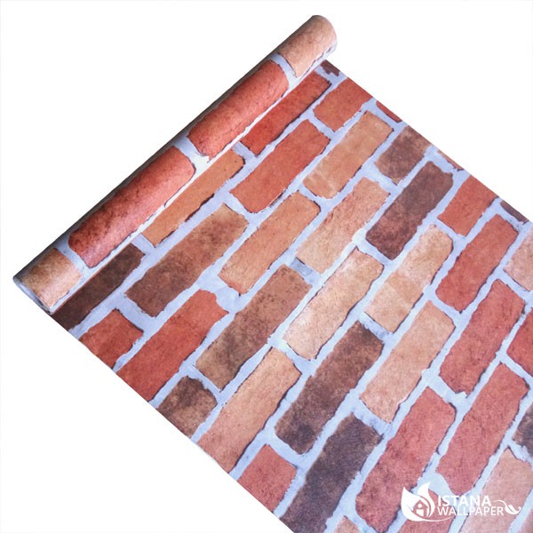 Jual Wallpaper Sticker Dinding 45cm x 10 Meter - Batu Bata Merah Orange ...