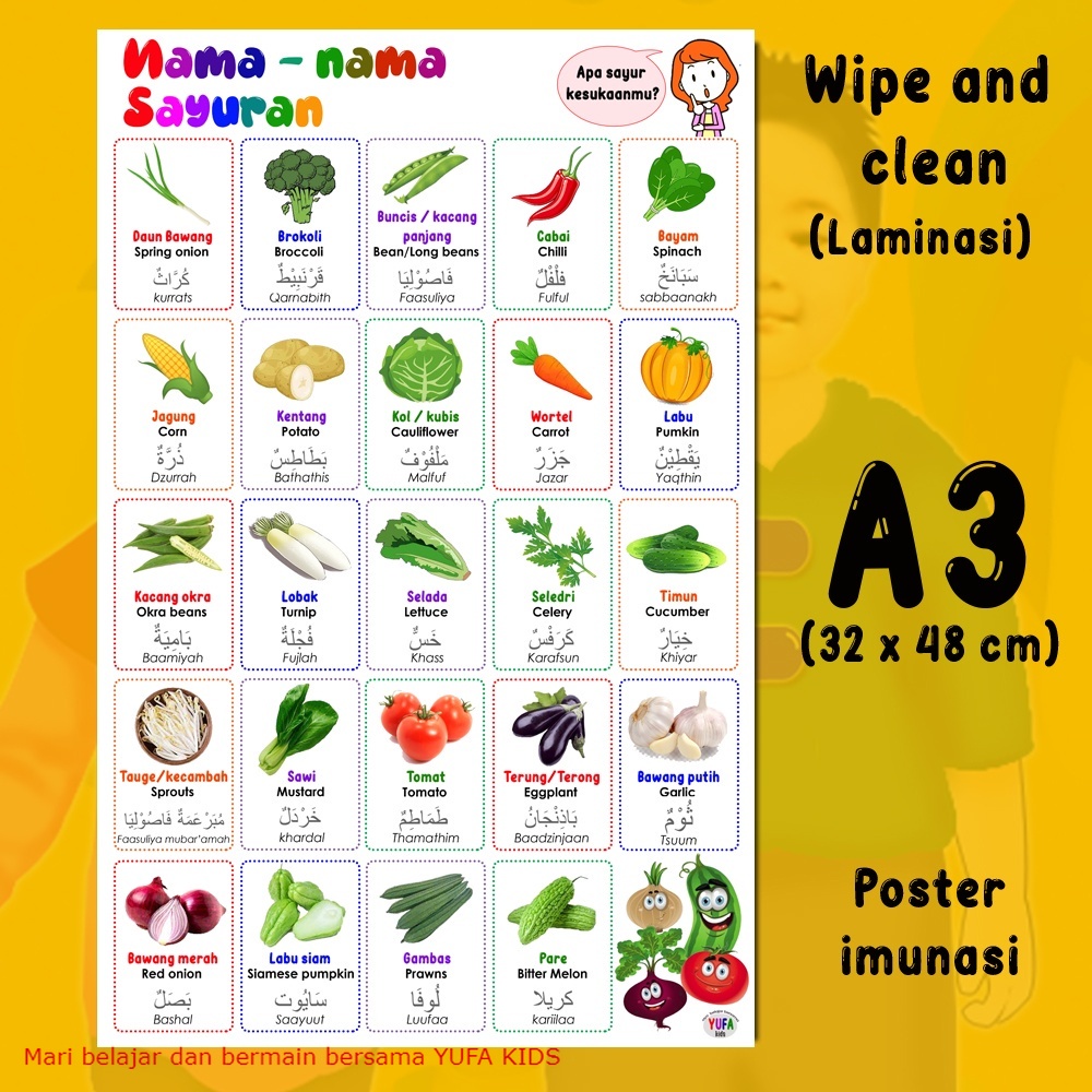 Jual 103 poster nama nama sayuran (3 bahasa) - Poster Edukasi Anak ...