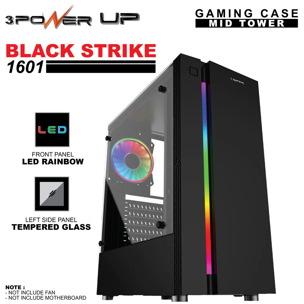 Jual 3 Power Up RAPTOR Black Strike 1601 Black Gaming Case Mid Tower ...