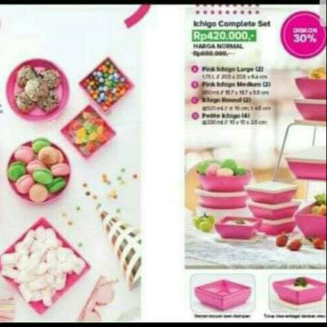 Jual Tupperware Ichigo complete set warna pink isi 10 | Shopee Indonesia