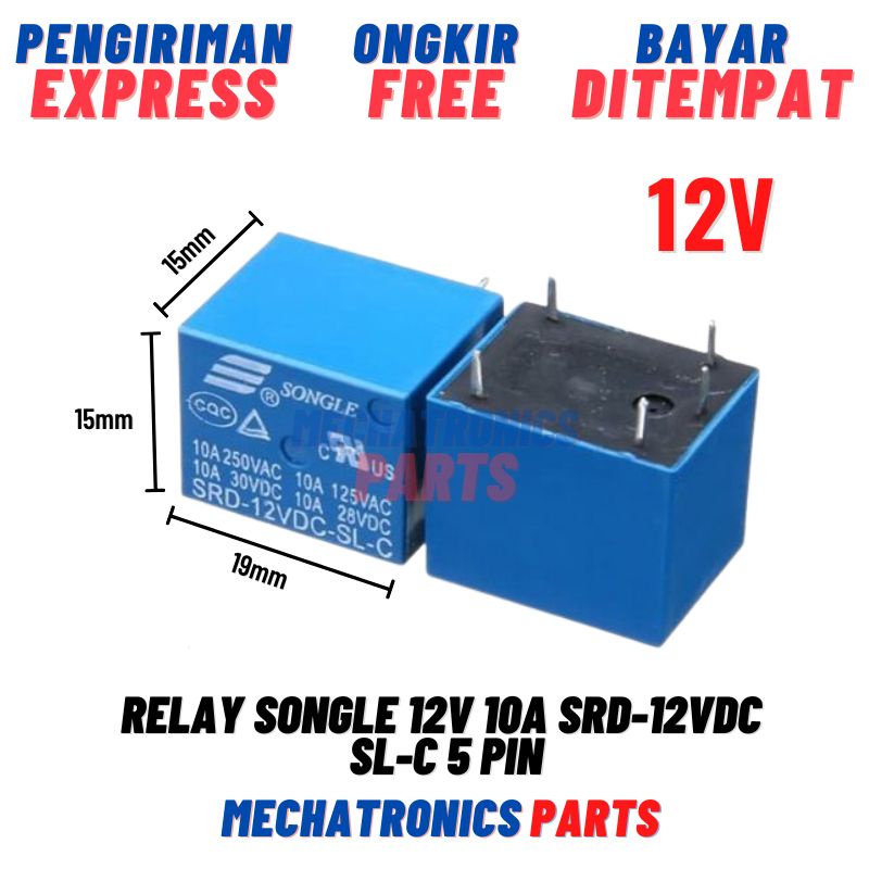 Jual RELAY SONGLE 12V 10A SRD-12VDC-SL-C 5 PIN 5P | Shopee Indonesia