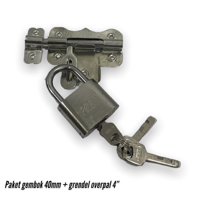 Jual Paket Gembok Nekel 40mm & Grendel Overpal 3" Putih untuk pintu ...