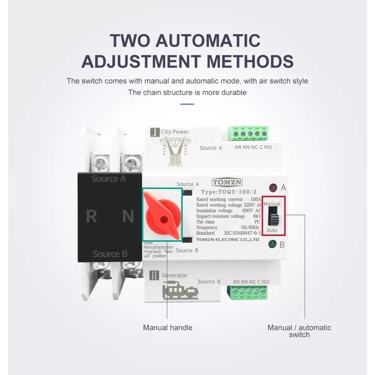 Jual Automatic Transfer Switch 2P 63A 100A 125A 230V MCB Tipe ATS Dual Power | Shopee Indonesia