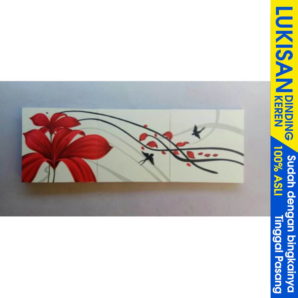 Jual LUKISAN PANEL MINIMALIS BUNGA LELI MERAH LUKISAN DINDING RUANG ...