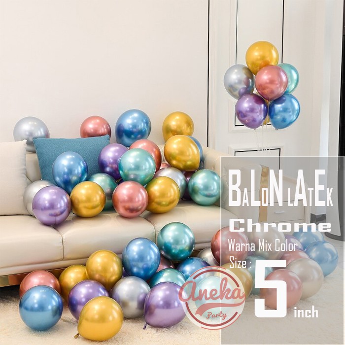 Jual Balon Latex Chrome 5 inch per pak / balon metalik CHROME dekor ...