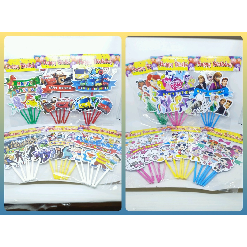 Jual 1 Set Cake Topper Happy Birthday Karakter Jumbo Murah / Tusuk Kue/ Hiasan Kue Karakter ...