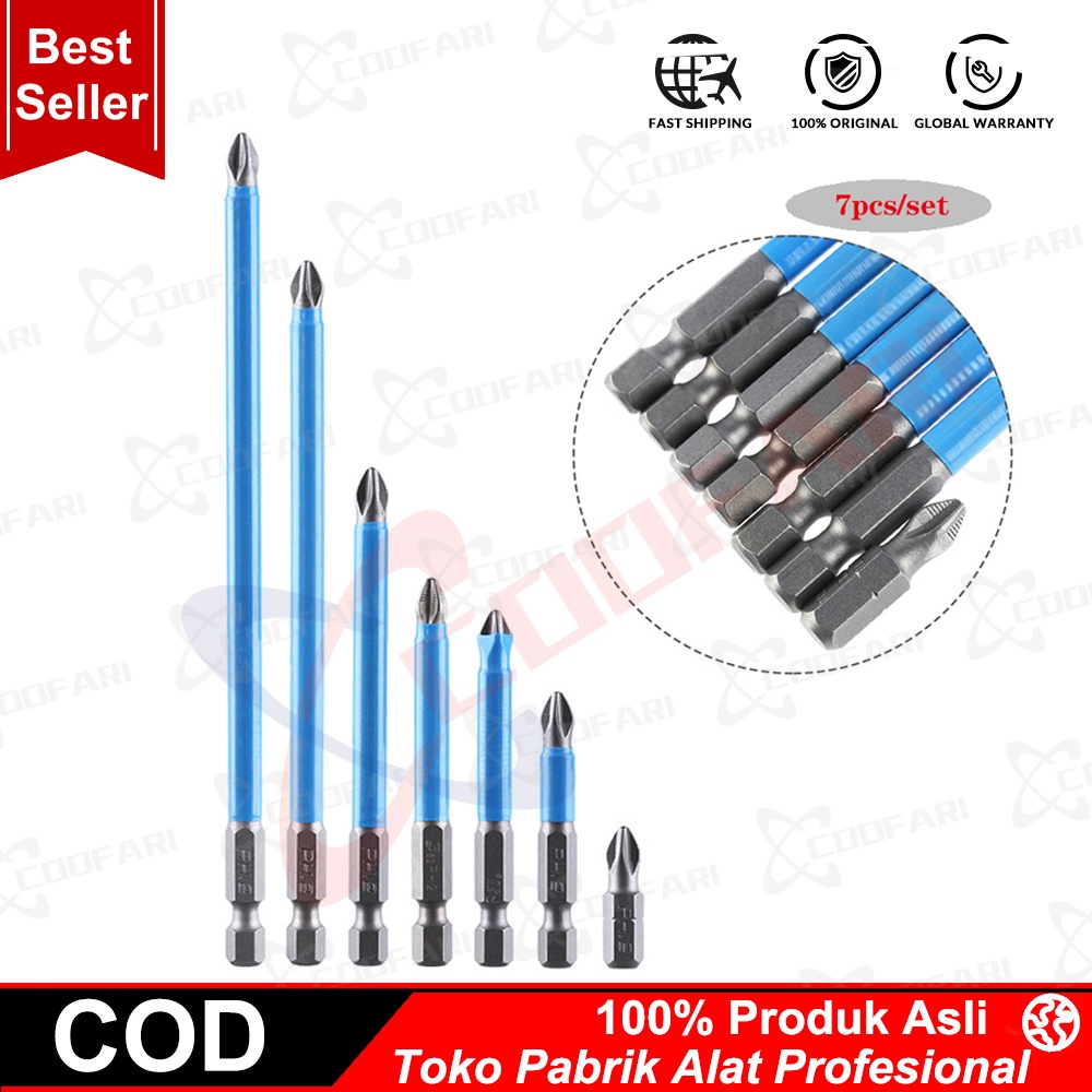 Jual 7PCS Mata bor Obeng Magnetic PH2 anti slip 25-125mm Mata Obeng Hex ...