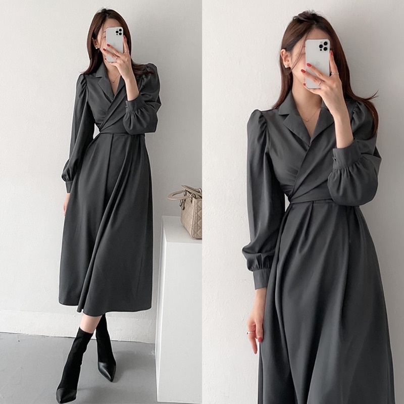 Jual Zico Dress Korean Simple Polos Basic Dinner Kancing Busui Plain ...