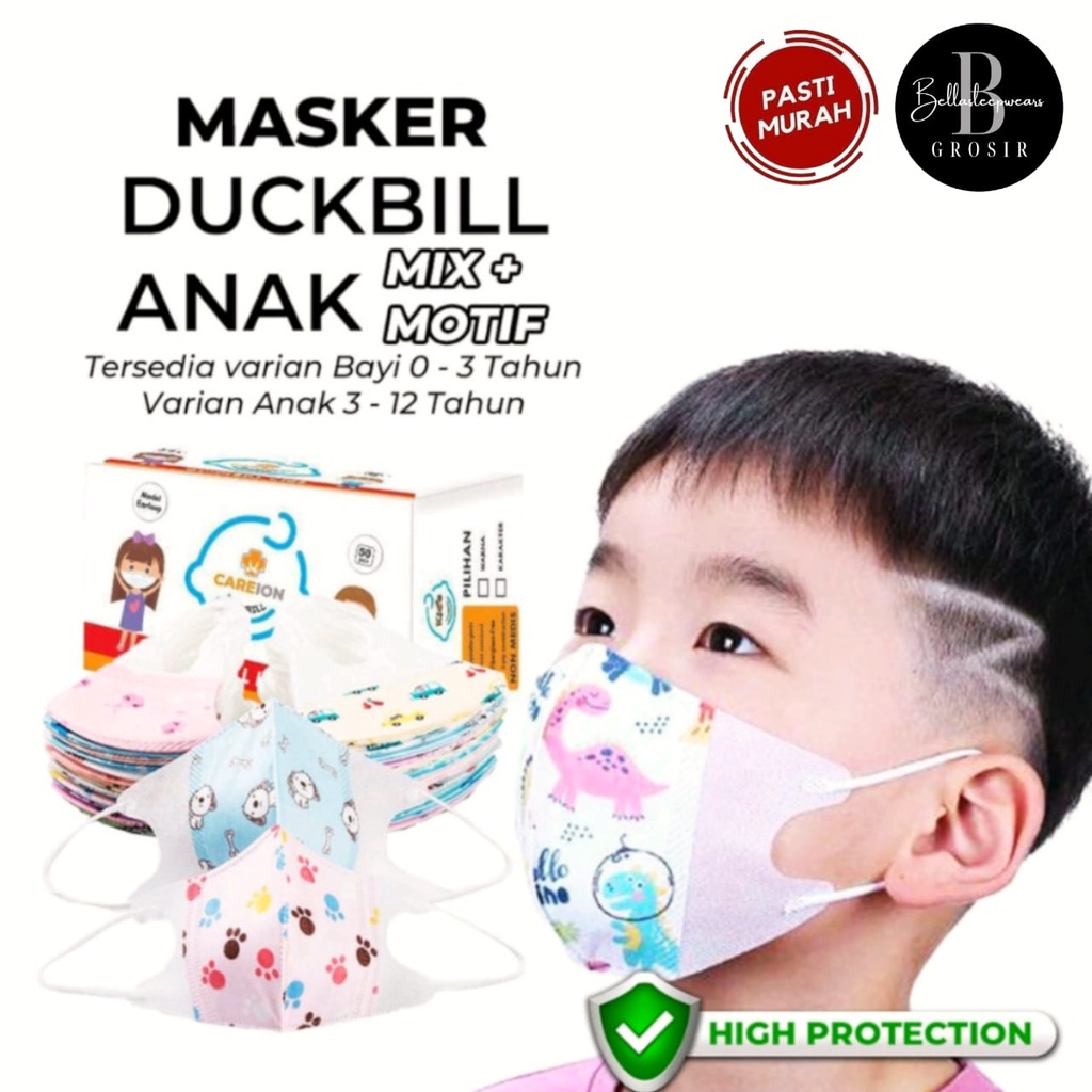 Jual BELLA | BOX 50 PC - MASKER DUCKBILL ANAK KIDS DUCKBILL DB ANAK ...
