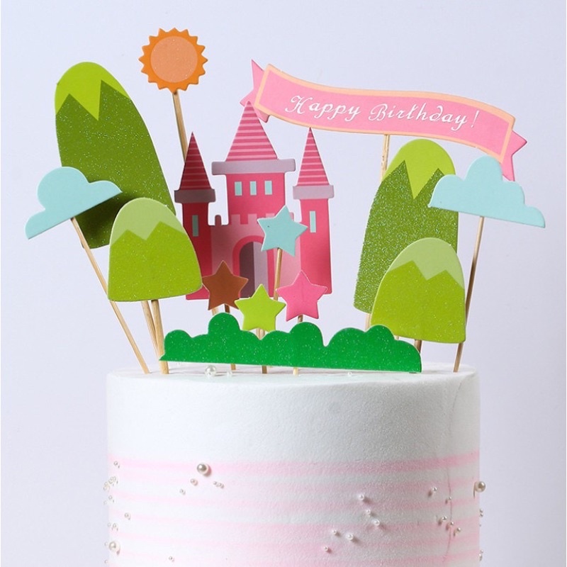 Jual Pink Castle Cake Topper Set/Hiasan Kue Ulang Tahun Anak Tema ...