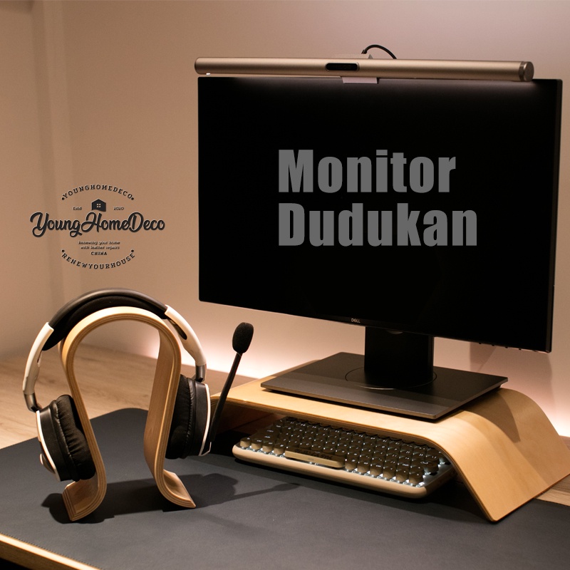 Jual Meja Monitor Kayu Berdiri Dekorasi Meja Komputer Setup Monitor ...