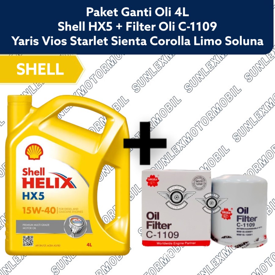 Jual PAKET GANTI OLI 4L SHELL HX5 15W-40 VIOS YARIS SOLUNA COROLLA STARLET ALTIS SIENTA + FILTER ...