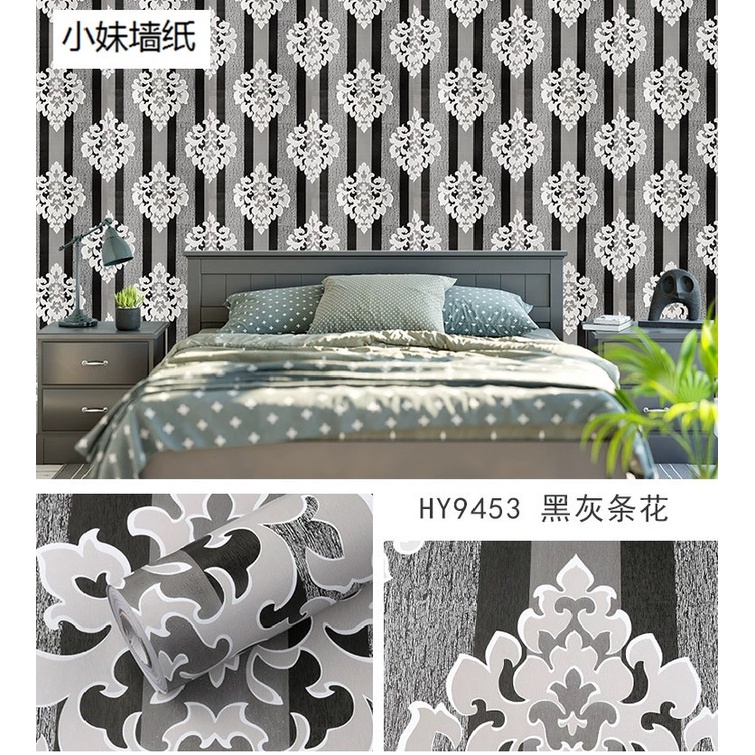 Jual WALLPAPER DINDING BATIK SILVER GARIS HITAM ABU 45 CM X 10 M ...