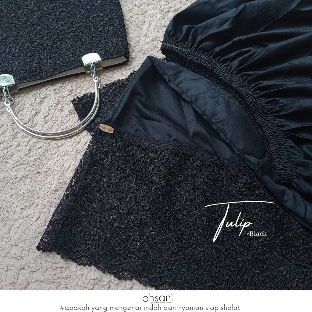 Jual Mukena AHSANI Tulip Hitam Renda Renceng Bahan Sutra Ori Dewasa Mewah Cocok Untuk Saserahan ...