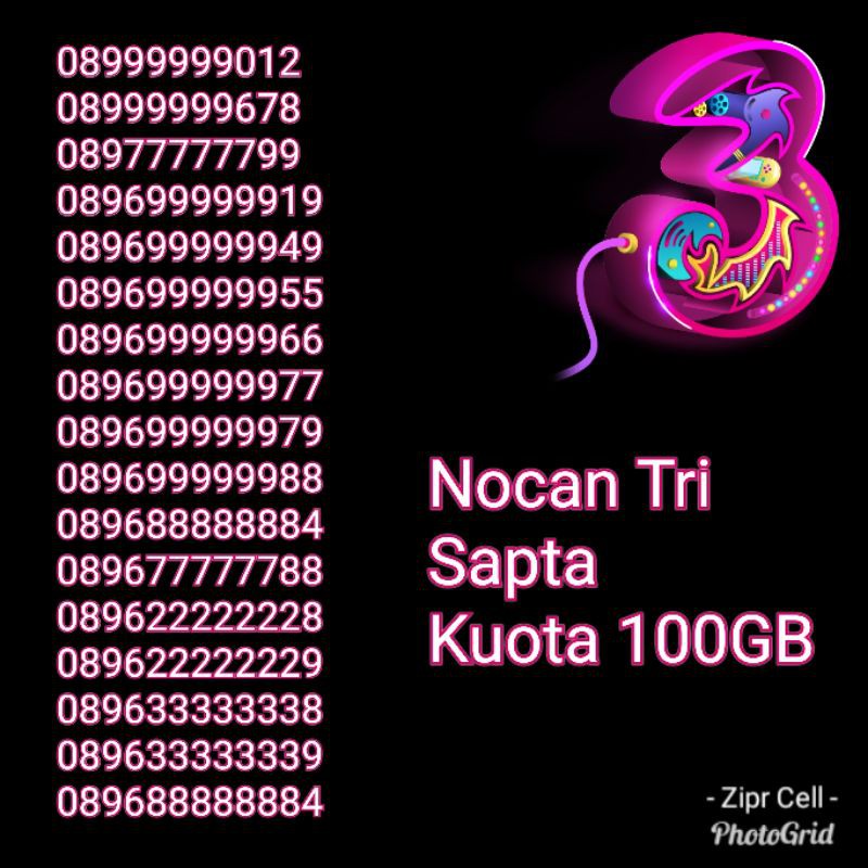 Jual NOCAN Nomor Cantik SAPTA Kartu Perdana Simcard Tri Three 3 4G LTE ...