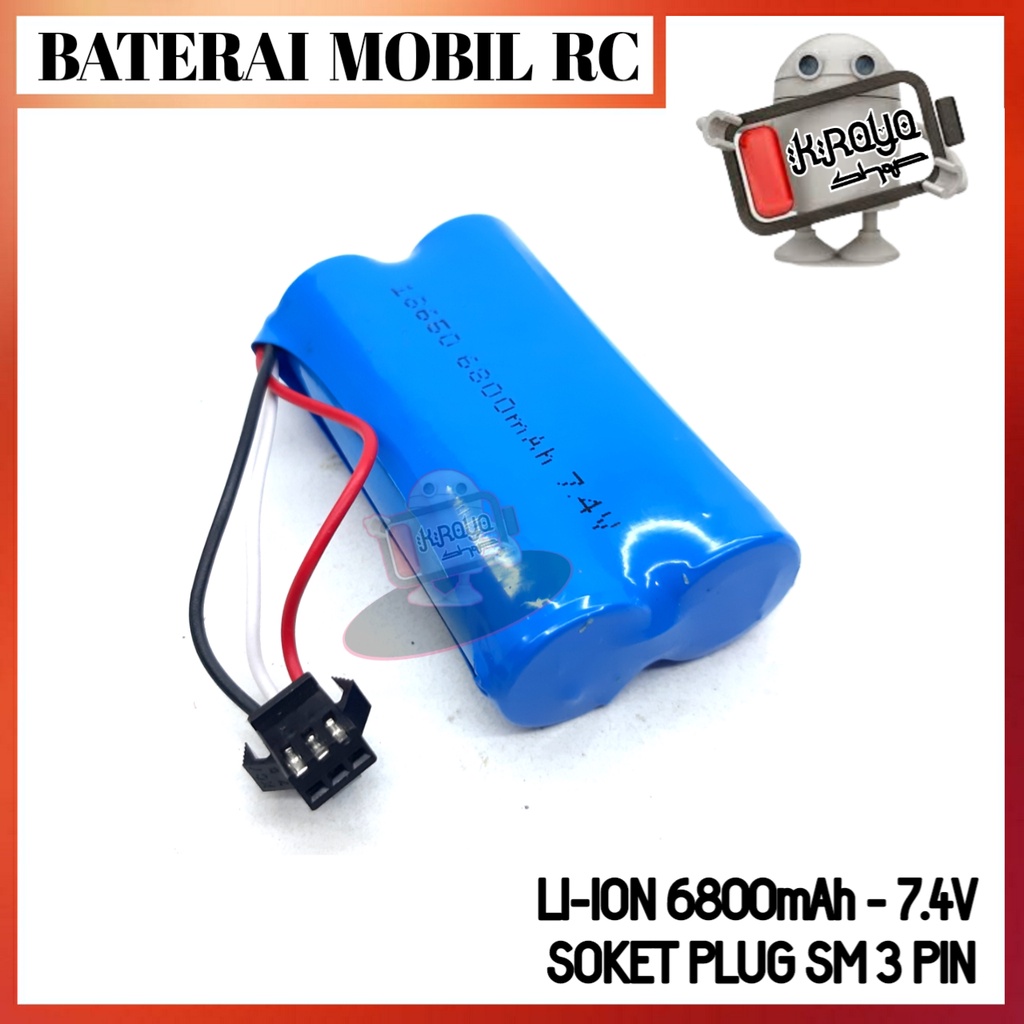 Jual Baterai Charger Mobil RC 2x Li-ion 18650 Soket Hitam 3 Pin 7.4V ...