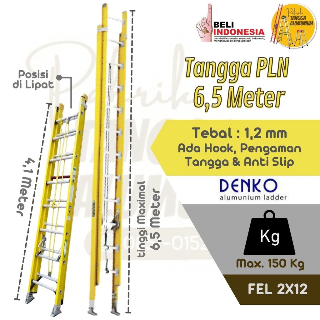 Jual Tangga PLN Fiberglass Extension Ladder DENKO FEL 2X12 | 6,8 Meter ...