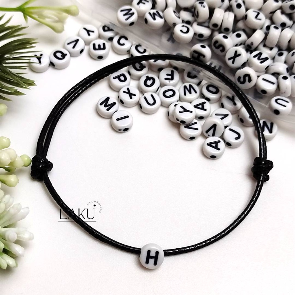 Jual Gelang Inisial Initial Bracelet Nama Huruf A-Z Tali Hitam Korea ...