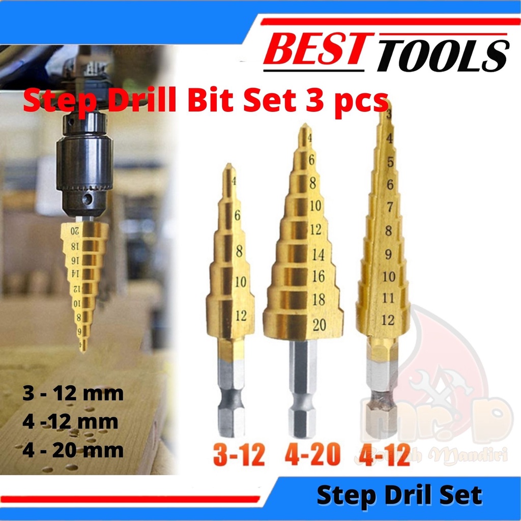 Jual STEP DRIL DRILL MATA BOR PAGODA KERUCUT PEMBOLONG BESI ISI 3 ...