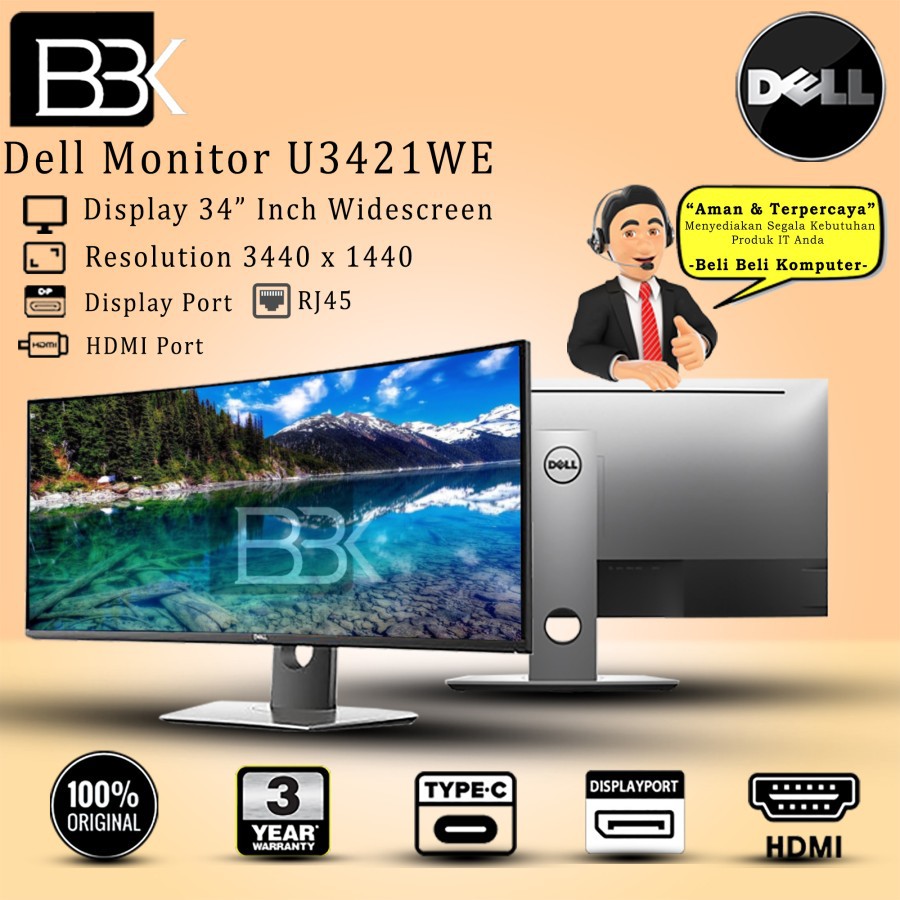 Jual Monitor DELL U3421WE UltraSharp Curved 34 inch USB-C Monitor 3 ...