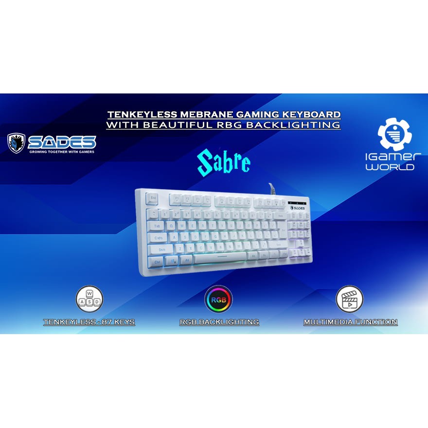 Jual Sades Sabre White TKL Membrane Gaming Keyboard | Shopee Indonesia