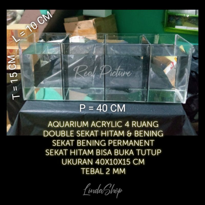Jual AQUARIUM SOLITER CUPANG ACRYLIC 4 RUANG 40X10X15 CM - DOUBLE SEKAT ...