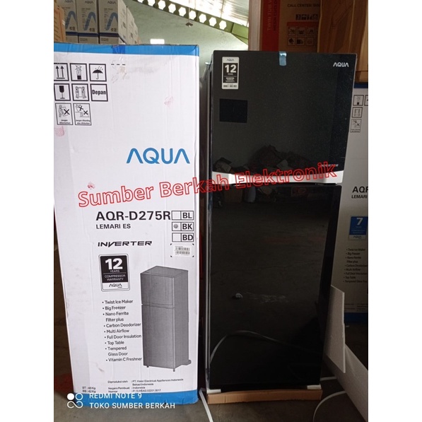 Jual Kulkas 2 pintu Aqua inverter 43watt 220 liter garansi resmi AQR D 275R promo 275 bandung ...